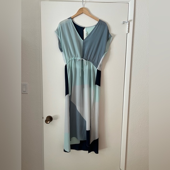 Ali Golden | Dresses | Ali Golden Blue Colorblock Sheer Silk Dress ...